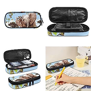 Salabomia Elephant Giraffe Kids School Bookbag 3 in 1 Set School Bag with Insulated Lunch Bag Pencil Case, Lightweight Kids Backpack Boys Girls for Elementary School, Blue and Brown