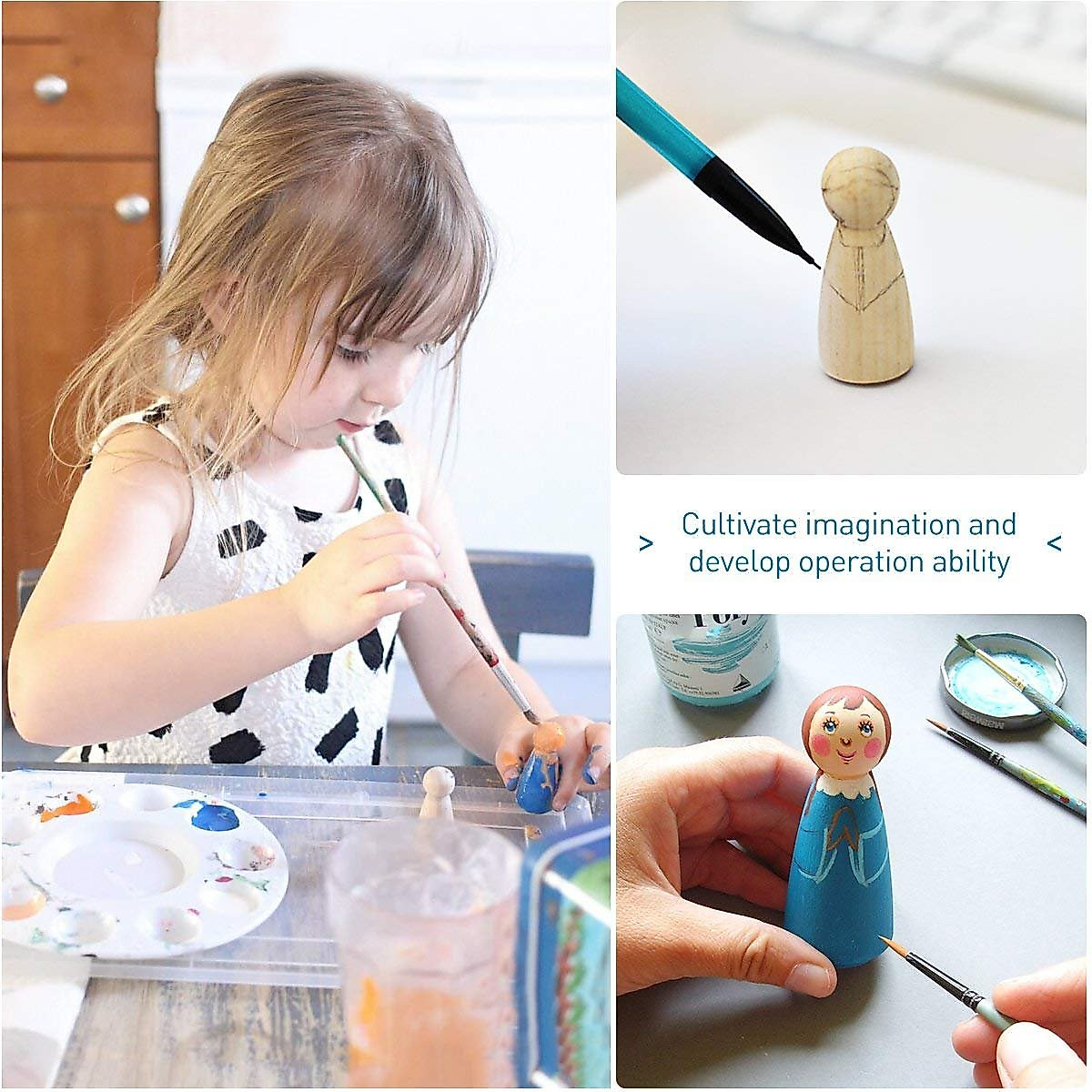 WOWOSS 40 Pcs Unfinished Wooden Peg Dolls Set, Natural Decorative Wooden People Figures for Painting, Craft Art Projects, Peg Game, 3 Shapes