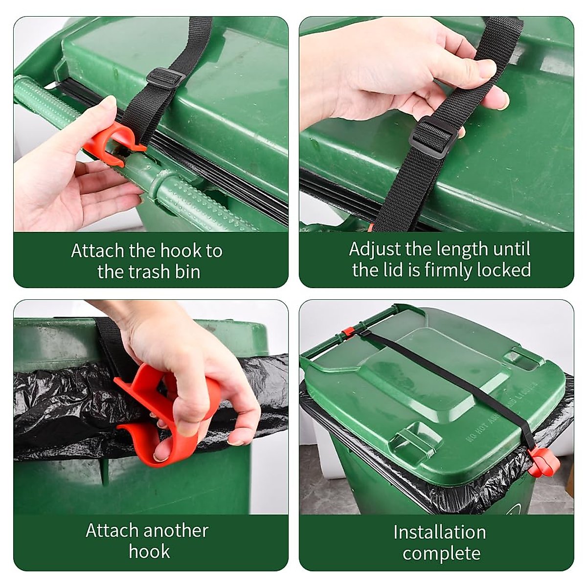 1Pc Trash Can Lid Lock, Trash Can Lock for Animal, Adjustable Garbage Can Lock for Outside(Color:Black+red)