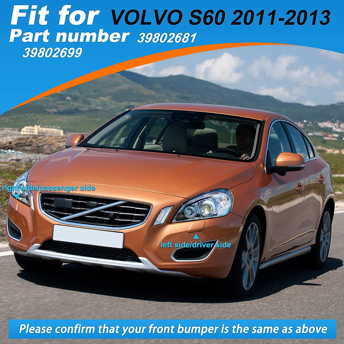 CZShiYue Front Bumper Headlight Washer Nozzle Cover Cap Fit for Volvo S60 2011 2012 2013 39802681 39802699 (White, Left Driver Side)