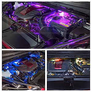 LEDGlow 6pc Million Color LED Engine Bay Under Hood Lighting Kit - 15 Solid Colors - 9 Patterns - 6" Multi-Color Flexible Tubes - Includes Control Box & Wireless Remote