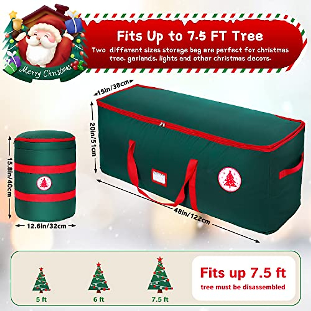 NVRGIUP Large Christmas Tree Storage Bag, Fits Up to 7.5 ft Artificial Disassembled Trees with Durable Handles, Sleek Dual Zipper & Tag Card, Waterproof Tear-proof Holiday Xmas Bags Box for Years Use