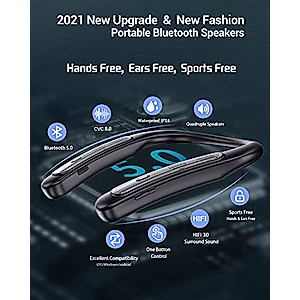 Bluenin Bluetooth Speaker Portable Bluetooth Speakers Wearable Neckband Bluetooth Speakers, Wireless Collar Speaker CVC 8.0 Noise Cancelling 3D Sound Personal Sport Speaker with Mic(Black)