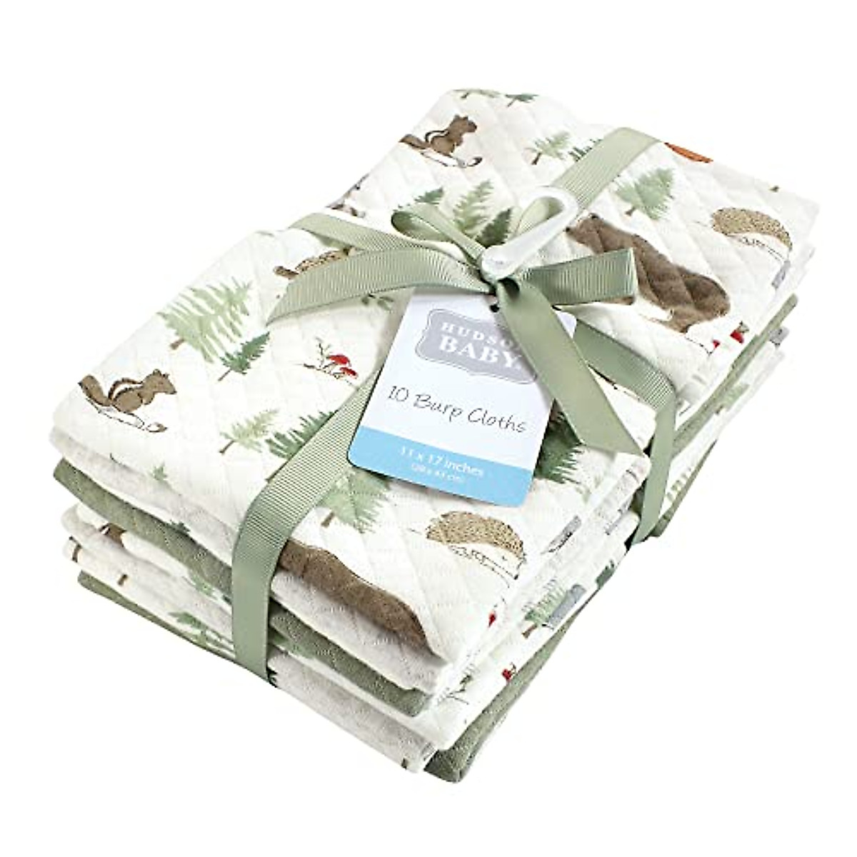 Hudson Baby Unisex Baby Quilted Burp Cloths, Forest Animals, One Size