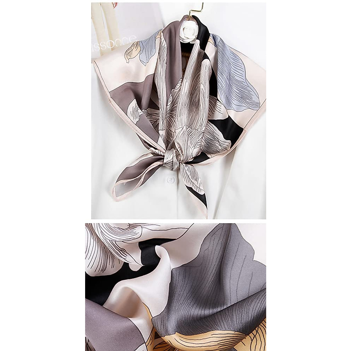 100% Pure Mulberry Silk Medium Square Scarf Head Scarf for Women 27"'x27"(in) Natural Silk Neckerchief Printed Headscarf with Gift Packed (5)