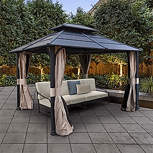 LHLLHL 12 Ft. W X 14 Ft. D Metal Black 2-Tier Double Roof Patio Gazebo with Curtains and Netting (Color : D, Size : 12 Ft. W X 14 Ft)