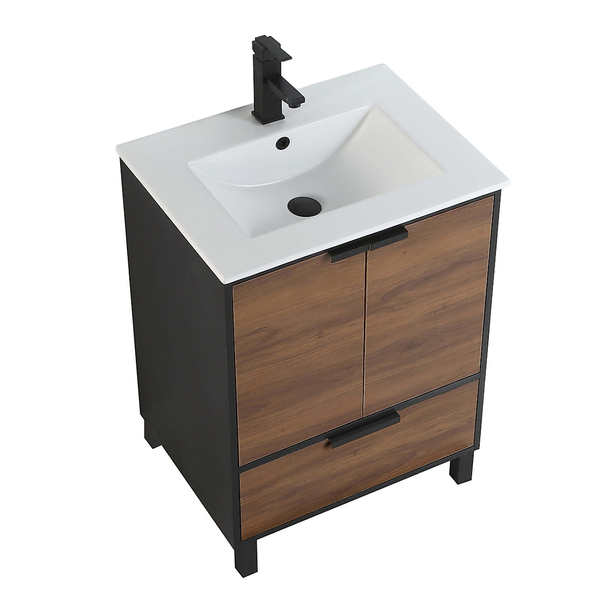 Fine Fixtures Hamilton Bathroom Vanity and Sink, 24 Inch Walnut - ADA Compliant