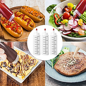 Dokpav 3 Pcs Plastic Squeeze Bottles with Red Cap, Squeeze Condiment Bottles for Ketchup Sauce Dressing Honey Butter, Squeeze Condiment Dispenser of Cooking Painting Crafting(White)