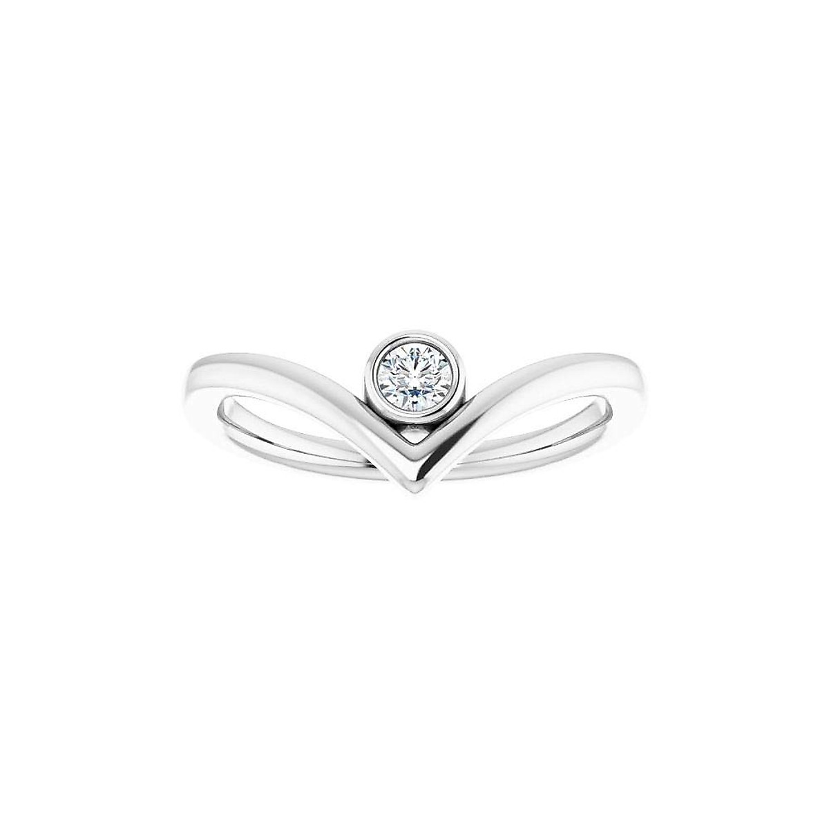 Solid 925 Sterling Silver Solitaire 1/10 Cttw Diamond Solitaire Bezel-Set "V" Ring Band (.10 Cttw) (Width = 8.7mm) - Size 8.5