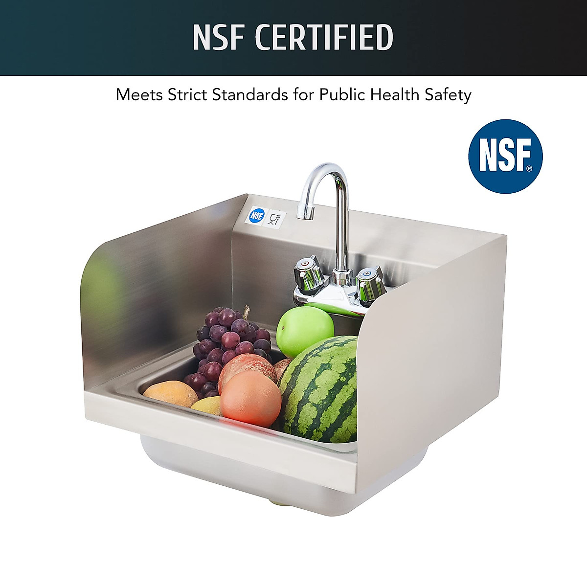 WILPREP Commercial Hand Wash Sink, NSF Stainless Steel Commercial Utility Sink with Gooseneck Faucet and Strainer, 17x15 Inch Wall Mount Kitchen Sink for Restaurant Bar RV Bathroom Laundry Room