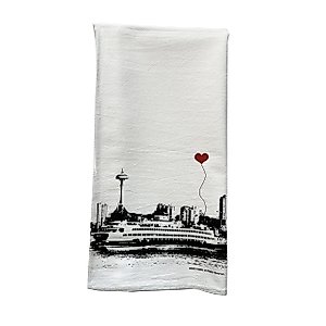 Seattle Ferry Boat Space Needle Flour Sack Tea Towel