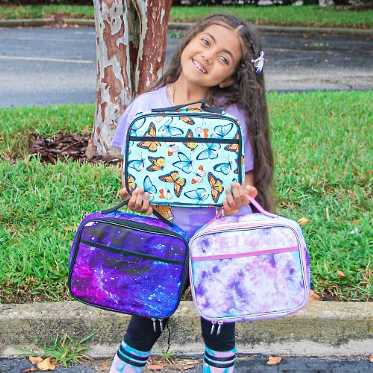 Fenrici Galaxy Lunch Box for Boys, Girls, Kids Insulated Lunch Bag, Perfect for Preschool, K-6, Soft Sided Compartments, Spacious, BPA Free, Food Safe,10.8in x 8.5in x 2.8in (Galaxy-Purple)