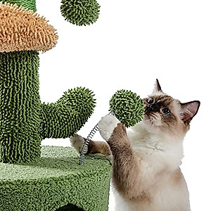 PAWZ Road Cat Tree 32 Inches Cactus Cat Tower with Sisal Covered Scratching Post, Cozy Condo, Plush Perches and Fluffy Balls for Indoor Cats