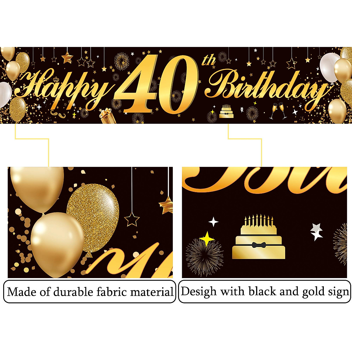 Happy 50th Birthday Banner,Birthday Party Sign Backdrop Banner For Men Women Cheer to 50 Years,Durable Black&Gold Glitter Birthday Sign Yard Sign For 50th Birthday Party Decoration Supplies(50 Black)