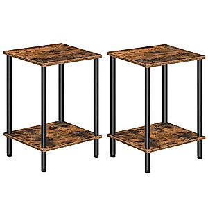 HOOBRO End Tables Set of 2, Nightstand with 2-Layer Storage Shelves, Side Table for Small Spaces, Living Room, Entryway, Industrial Style, Stable Frame, Easy Assembly, Rustic Brown BF09BZP201