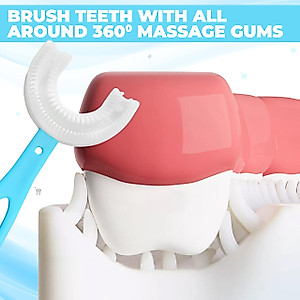 4 Pack Kids U Shaped Silicone Head Whitening Massage Toothbrush U-Type Toothbrush Whole Mouth Toothbrush with Handle for Kids (2-6 Years Old, Heart Style)