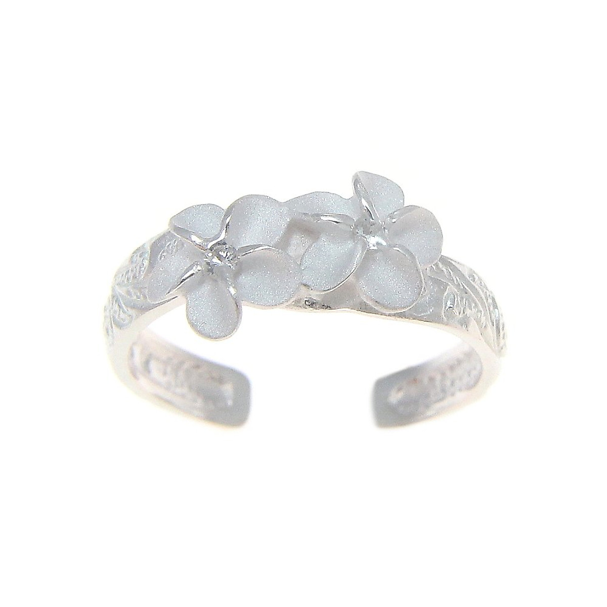 Arthur's Jewelry 925 sterling silver Hawaiian 2 plumeria flower scroll white cz toe ring