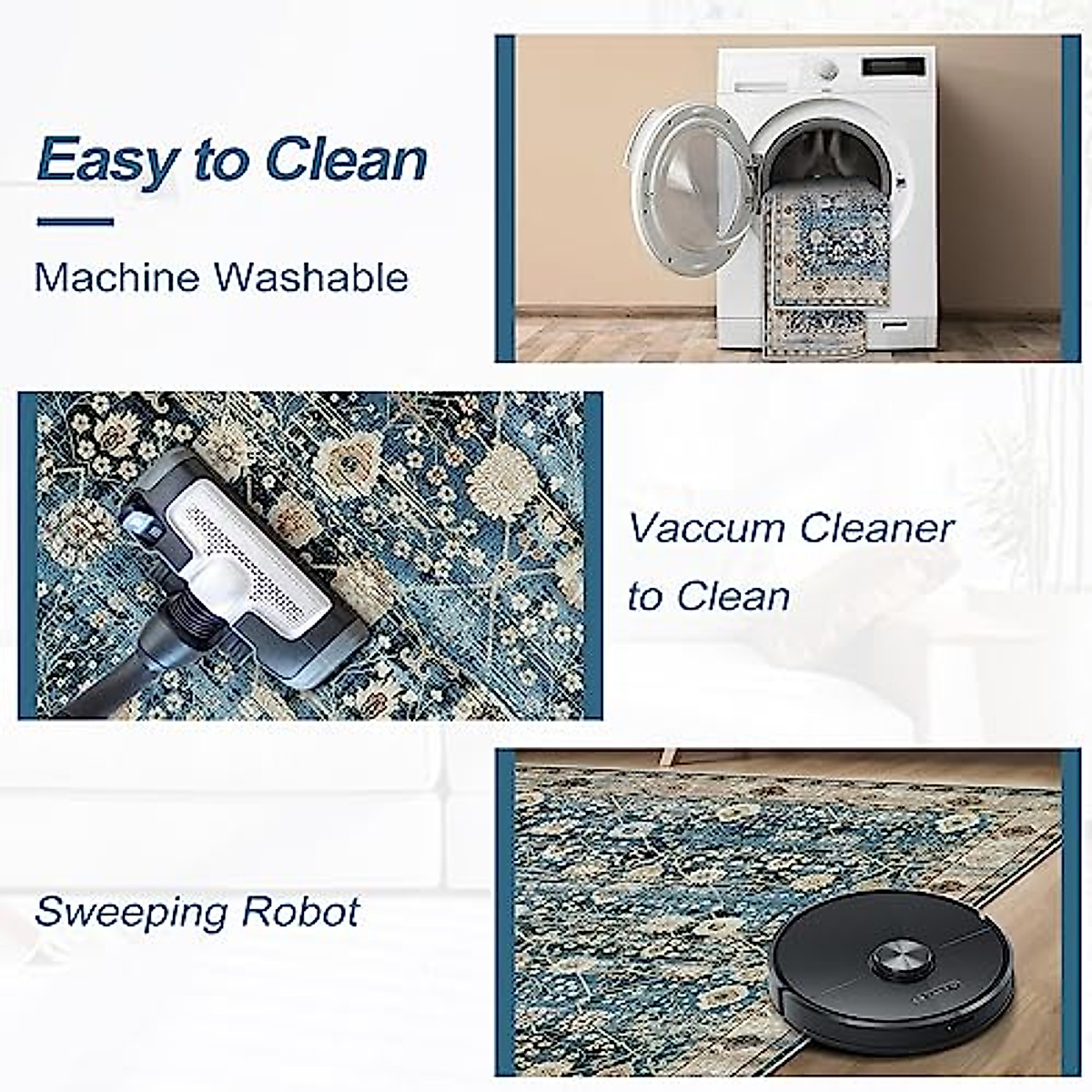 Nailttos Boho 5x7 Area Rugs, Washable Non-Slip Distressed Oriental Living Room Rug, Low-Pile Dining Room Rug Farmhouse Carpet for Bedroom Dorm Office Home Decor