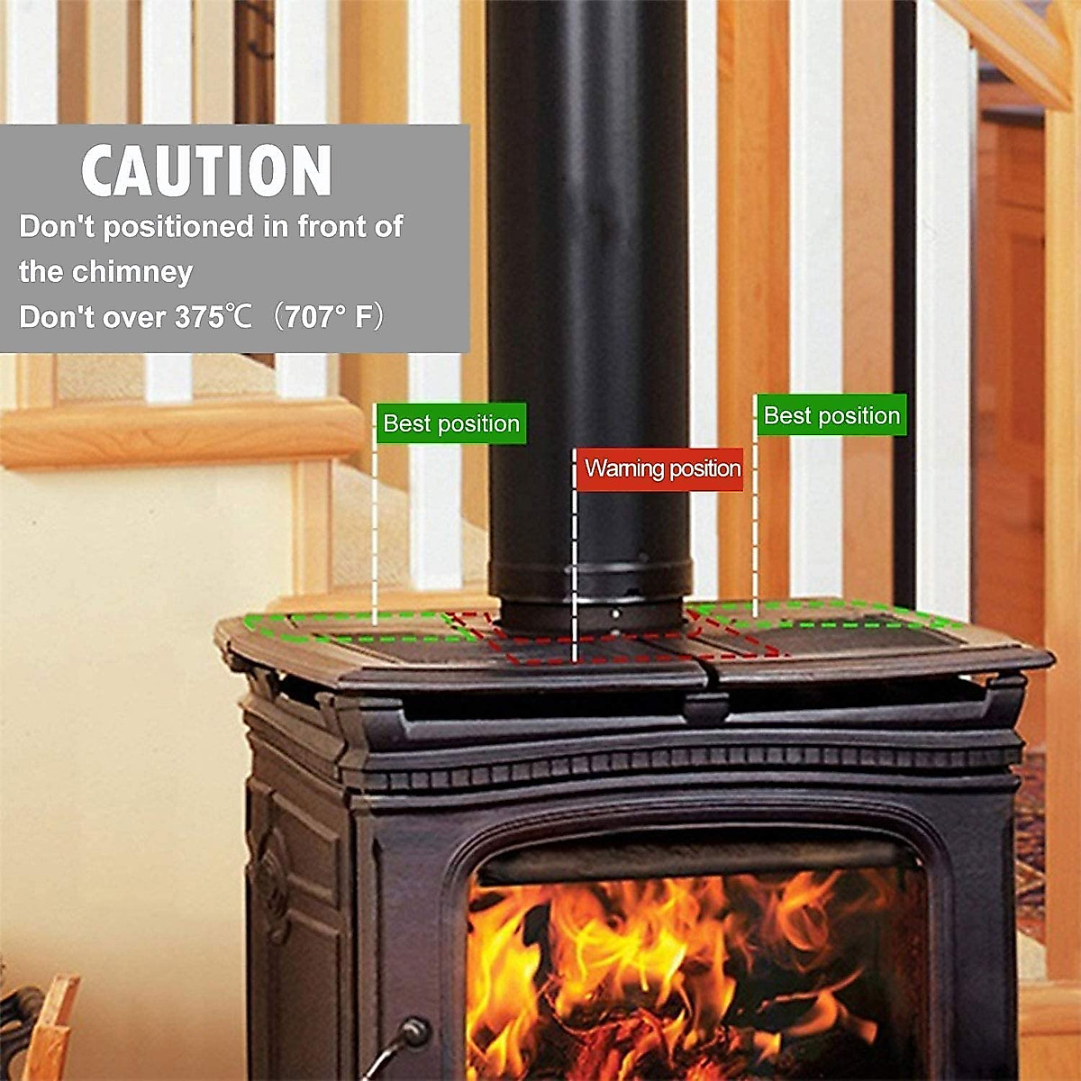 6-Blade Heat Powered Stove Fan for Wood/Log Burner/Fireplace increases 80% more warm air than 2 blade fan…