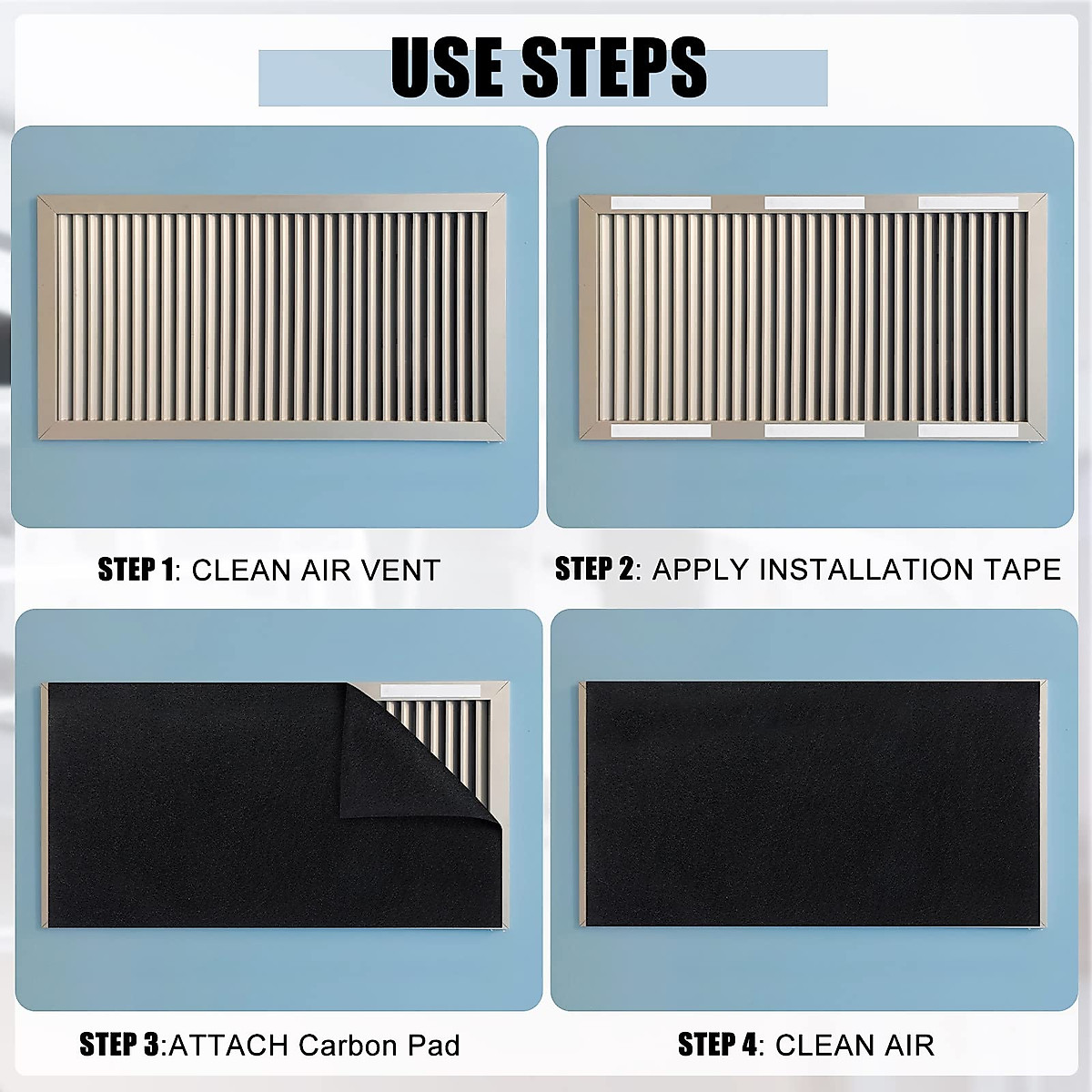 3 Pack Cut to Fit Carbon Pad Pre Filter Roll 16'' x 48'' with 3 Roll 126'' Tape for Air Purifiers Furnace Filters and Air Conditioner Filters Cut to Fit Carbon Pad Removing Odor VOC Carbon Felt