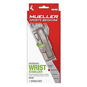 MUELLER Sports Medicine Reversible Wrist Stabilizer with Splint for Men and Women - Compression Wrist Support for Carpal Tunnel, Arthritis, Tendinitis Relief, Taupe, Small/Medium