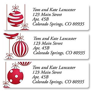 Christmas Crimson Delight Personalized Return Address Labels – 3 Designs, Set of 240, Small, Self-Adhesive, Flat-Sheet Labels, by Colorful Images