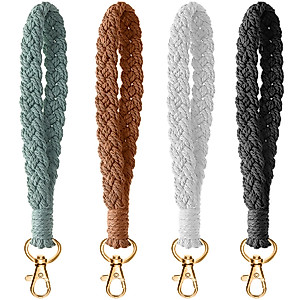 Tuanse Macrame Wristlet Keychain Boho Keychain Women Handmade Braided Keychain Lanyard (Light Green, Brown, White, Black, 4 Pcs)