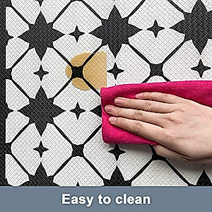 Artnice Anti-Fatigue Kitchen Mats 2 Piece, Modern Geometric Criss Cross Pattern Kitchen Rugs, Ergonomic PVC Memory Foam Kitchen Floor Mats for Standing Sink, Bathroom, Laundry, Black and White