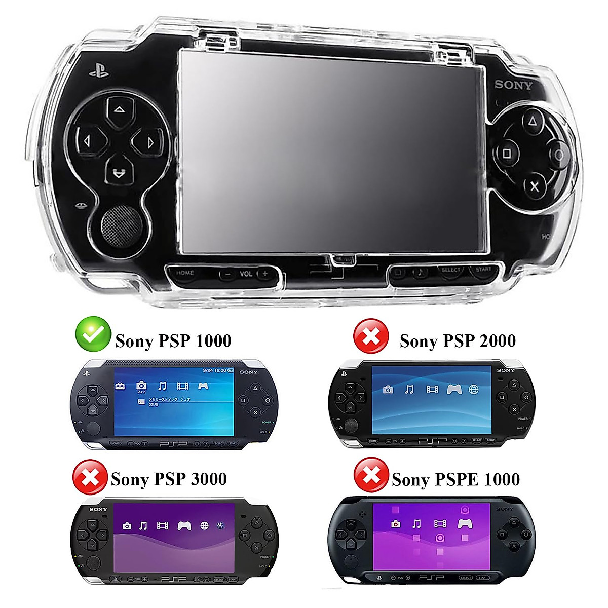 OSTENT Protector Clear Crystal Travel Carry Hard Cover Case Shell for Sony PSP 1000 Game Console