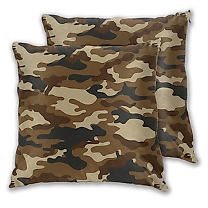 Fiokroo Military Camouflage Throw Pillow Covers Set of 2 Pillow Cushion Cases Army Style Camo Square Pillowcases for Sofa Bedroom Living Room Car, 18 X 18 Inch