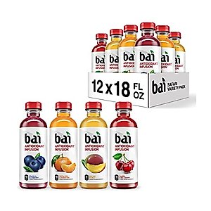Bai Flavored Water, Safari Variety Pack, Antioxidant Infused Drinks, 18 Fluid Ounce Bottles, 12 Count, 3 Each of Brasilia Blueberry, Costa Rica Clementine, Malawi Mango, Zambia Bing Cherry,18 Fl Oz (Pack of 12)