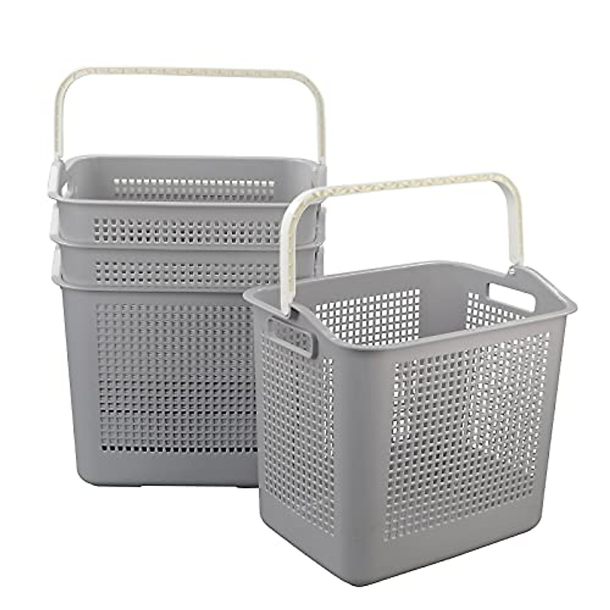 Morcte 4-Pack 35 L Plastic Laundry Hamper with Handles, Dirty Clothes Storage Basket, Gray