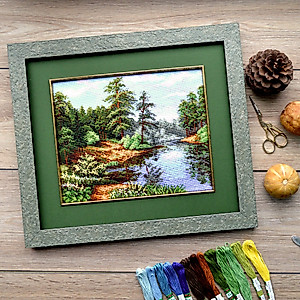 Povitrulya Lake Amid Pines - Counted Cross Stitch Kit with Forest Landscape Pattern