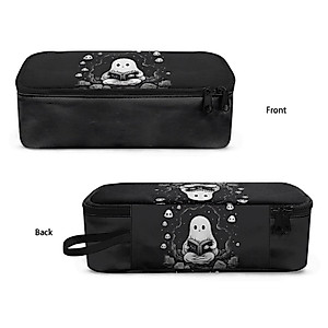 AQYAPTOIY Cute Ghost Kids Pencil Case for Boys Girls Halloween Pencil Pouch for 3-16 Years Children Pencil Bag for Students Teenagers Pencil Box with Pen Slot Pencil Container Cion Purse,Black