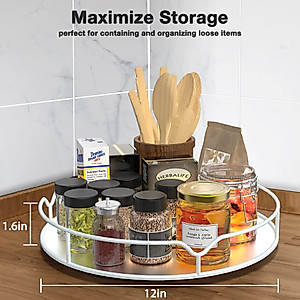 Lazy Susan Turntable Organizer - 11" Metal Rotating Spice Rack for Cabinet Pantry Refrigerator, White