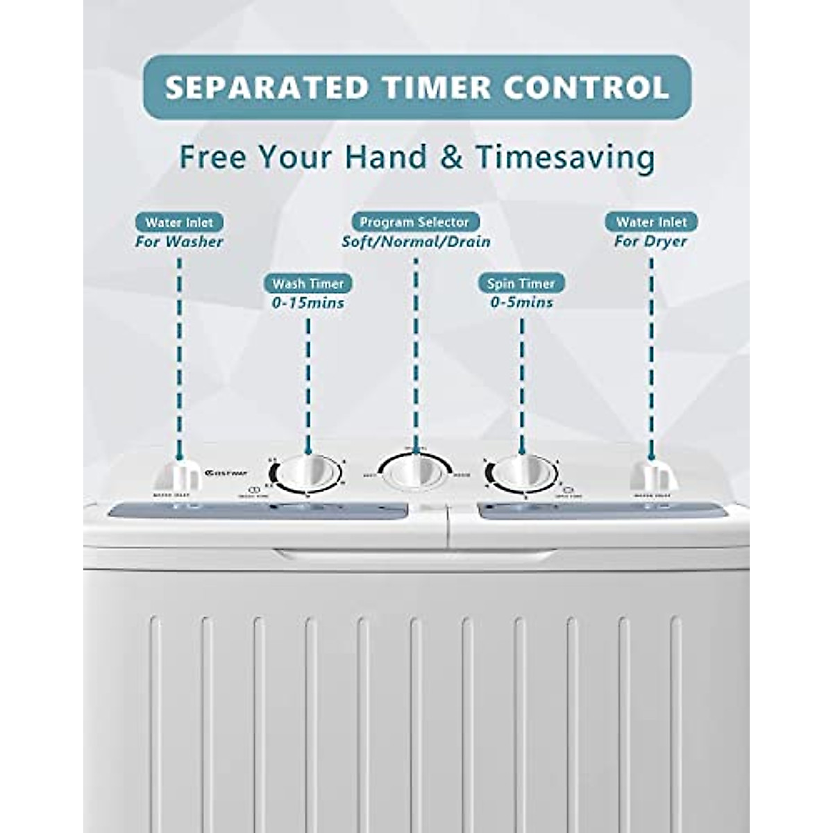 ARLIME Portable Clothes Washing Machine, 17.6lbs Mini Twin Tub Washer & Spinner Dryer Combo Compact Washer (11lbs) & Spin Dryer (6.6lbs) Sets Laundry Machine W/Time Control for Apartments, Dorms, Bathroom or RV Camping