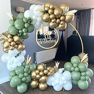 GIHOO 137PCS Sage Green Balloon Garland Arch Kit White Gold Confetti Balloons Retro Green Balloon and Gold Metallic Chrome Latex Balloons Set for Wedding Birthday Balloons Baby Shower Decorations
