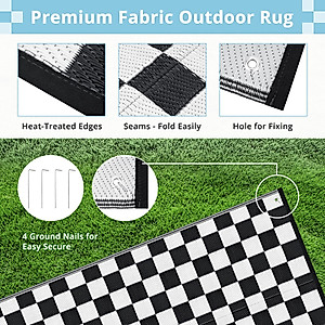 GOTGELIF Black and White Classic Checkerboard Outdoor Area Rug 9x12FT, Reversible & Water-Resistance & Portable Plastic Straw Rug for RV Trips, Picnic, Camping, Outdoor, Garden, Patio