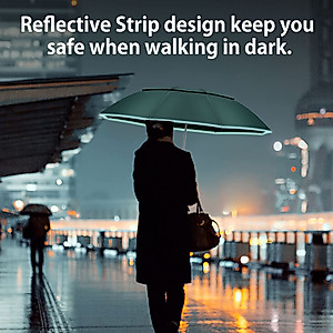 Urvoix Travel Umbrella Compact Windproof - Vented Double Canopy Umbrellas for Rain, Portable Umbrella Inverted Automatic Open Close with Reflective Strip