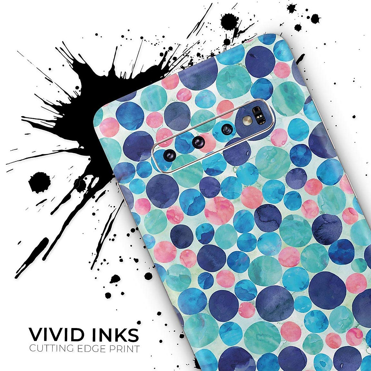 DesignSkinz Mixed Aqua Blue and Pink Watercolor Dots Protective Vinyl Decal Wrap Skin Cover Compatible with The Samsung Galaxy S20 (Screen Trim & Back Glass Skin)