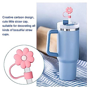 Flower Straw Cover Cap for Stanley Cup Silicone Straw Topper Compatible with 30&40 Oz Tumbler with Handle,Straw Tip Covers 10mm 0.4in for Straw Tip Covers (5Pcs Flower Straw Cover)