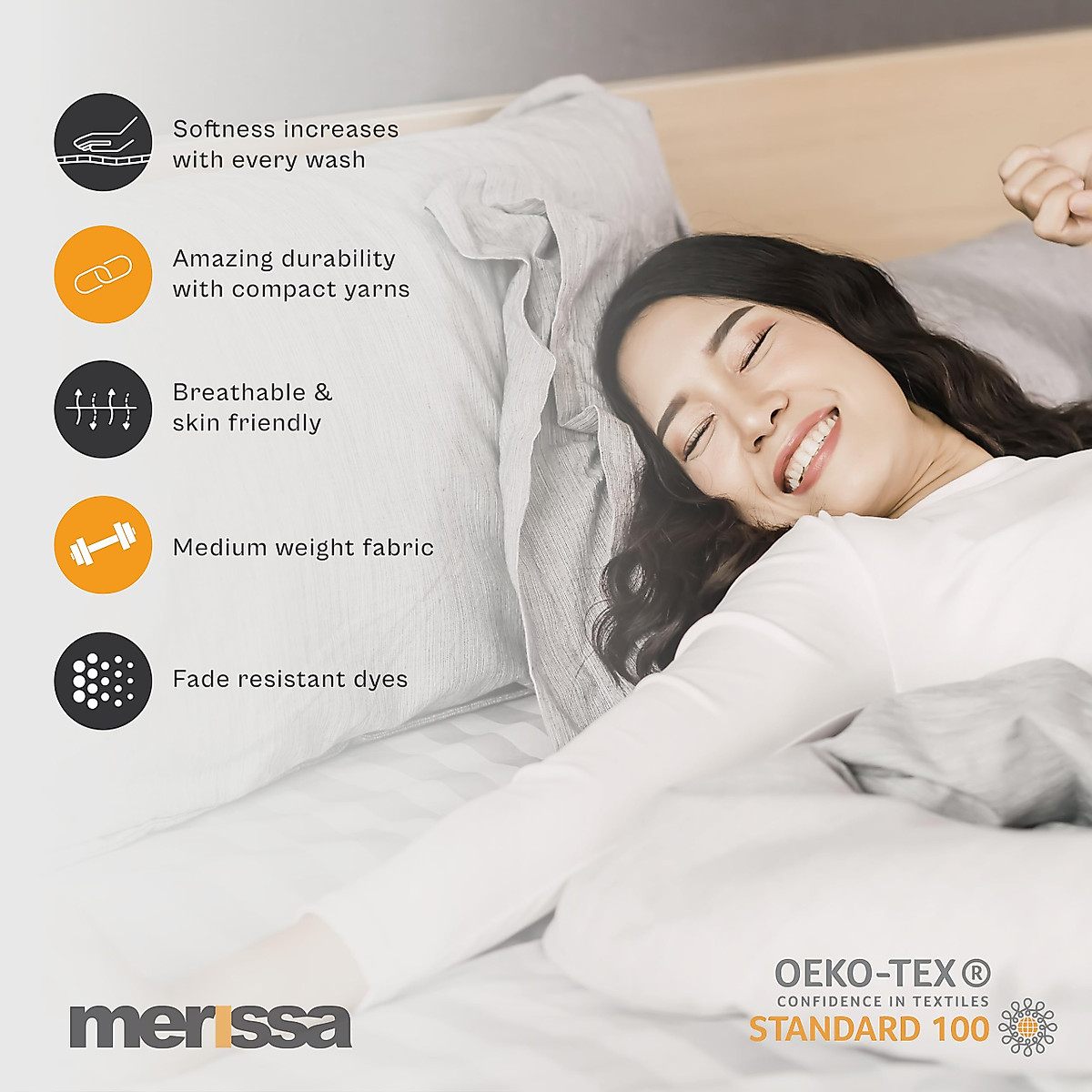 Merissa Luxury 100% Egyptian Cotton Sheets 1000 Thread Count 4 Piece Extra Deep Pocket Bed Sheet Set Sateen Stripe (White, Queen)