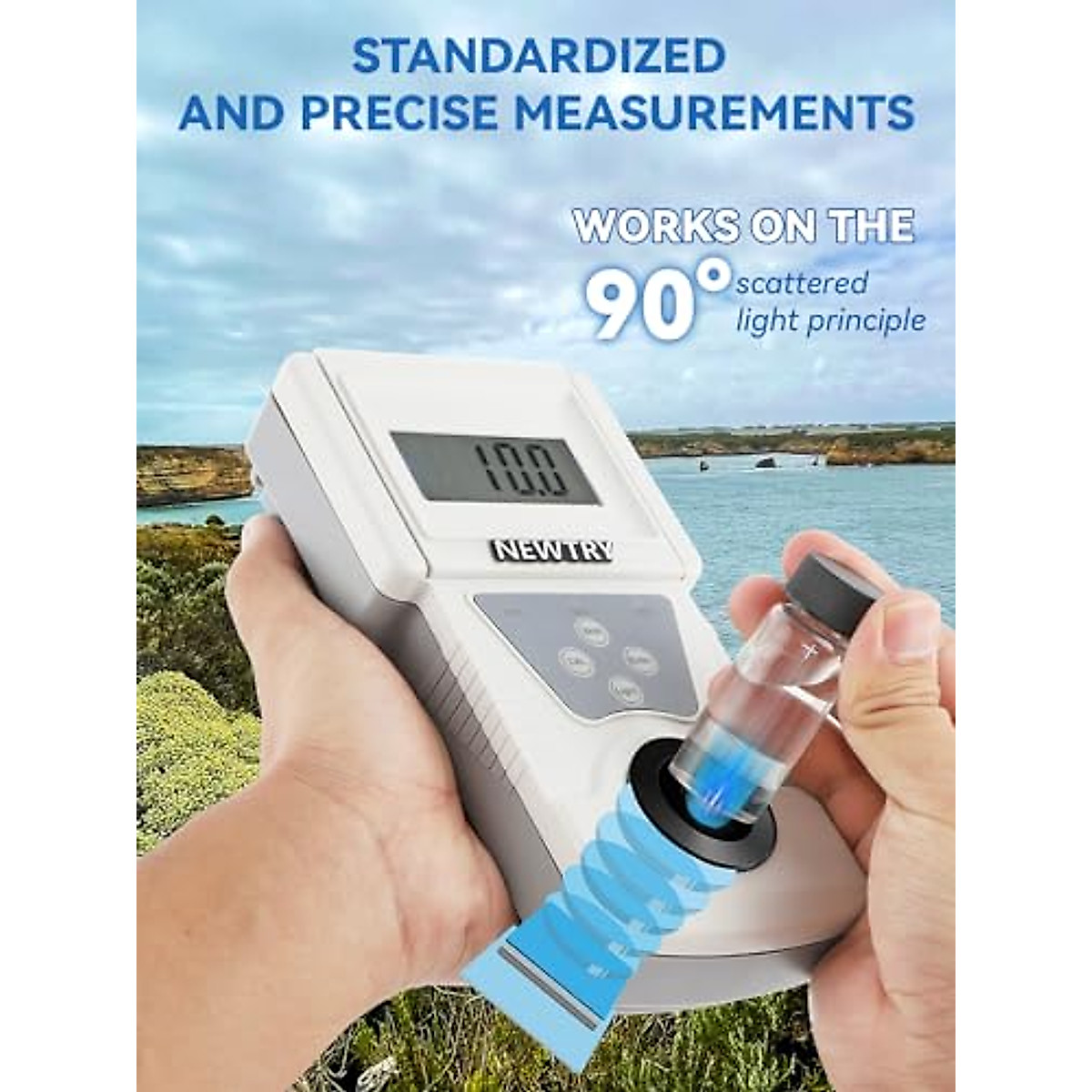 NEWTRY Turbidity Meter, Portable Digital Water Turbidimeter, ISO7027 Compliant, Accuracy 0.1, 0-200NTU, LCD with Backlight, for Lab Water Treatment Plant Wine Industry