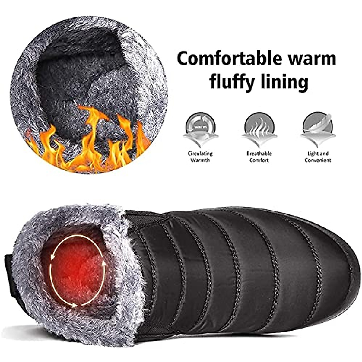 HAVINA Womens Warm Snow Boots Outdoor Fur Lining Winter Shoes Anti-Slip Lightweight Ankle Bootie Black 41