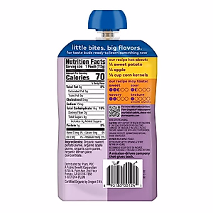 Plum Organics | Stage 2 | Organic Baby Food Meals [6+ Months] | Sweet Potato, Apple & Corn | 4 Ounce Pouch (Pack Of 6) Packaging May Vary