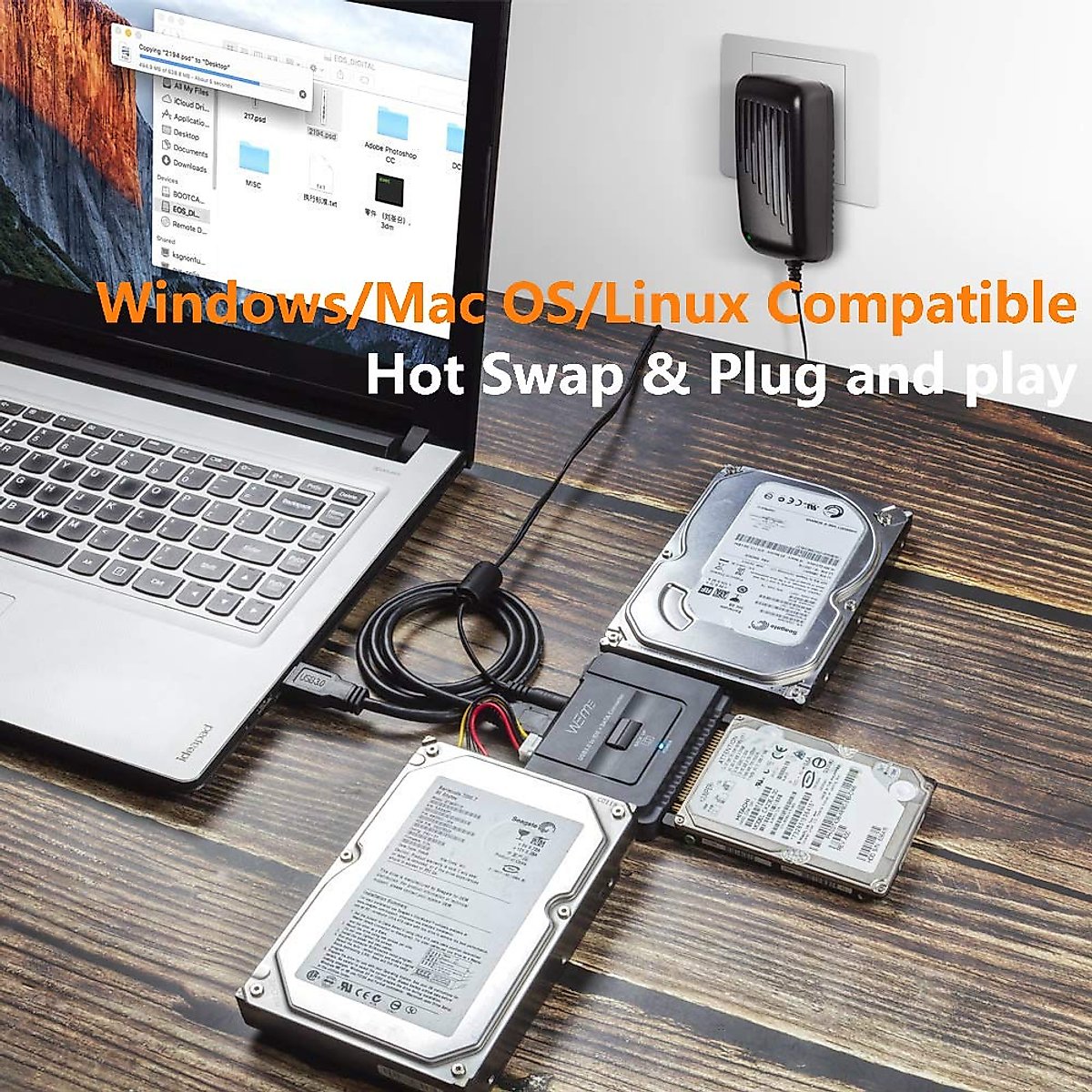 WEme USB 3.0 to SATA/IDE Adapter with Universal 2.5/3.5 Hard Drive Disk Converter for HDD/SSD & IDE HDD Support 6TB and One-Touch Backup Include 12V 2A Power Adapter + USB 3.0 Cable for Laptop