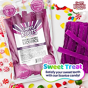 Sweet Roots by Happy Bites Huckleberry Licorice Twists - JUMBO Size - Made with Real Fruit Juice - Certified Kosher - Vegan - Gourmet - Low Fat (16 oz)