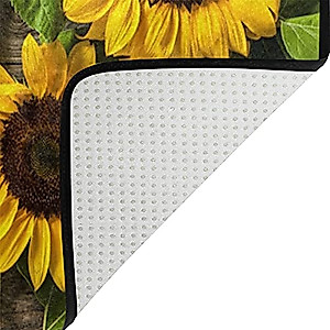 ALAZA Yellow Floral Sunflower Wooden Non Slip Area Rug 5' x 7' for Living Dinning Room Bedroom Kitchen Hallway Office Modern Home Decorative