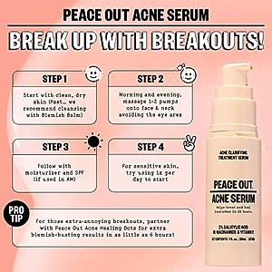 Peace Out Skincare Acne Serum. Daily Multi-Benefit Face Serum with 2% Salicylic Acid to Target Pimples, Zits, Blemishes and Breakouts, For Clearer-Looking Skin 1 fl oz