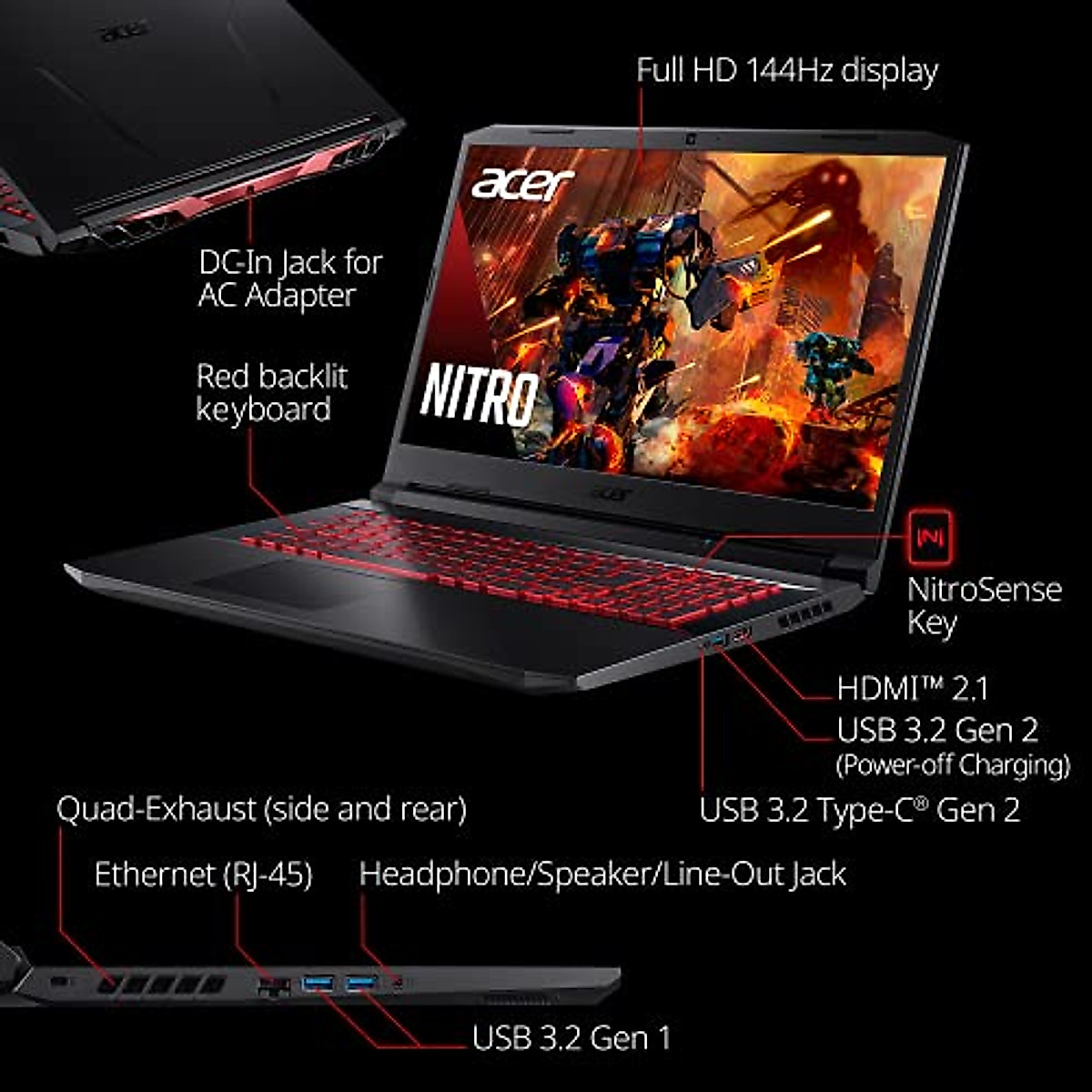 Acer Nitro 5 AN517-54-79L1 Gaming Laptop | Intel Core i7-11800H | NVIDIA GeForce RTX 3050Ti GPU | 17.3" FHD 144Hz IPS Display | 16GB DDR4 | 1TB NVMe SSD | Killer Wi-Fi 6 | Backlit KB | Win 11
